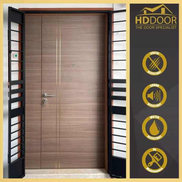 Single Tone Laminate Main Door with Stainless Steel Strip
