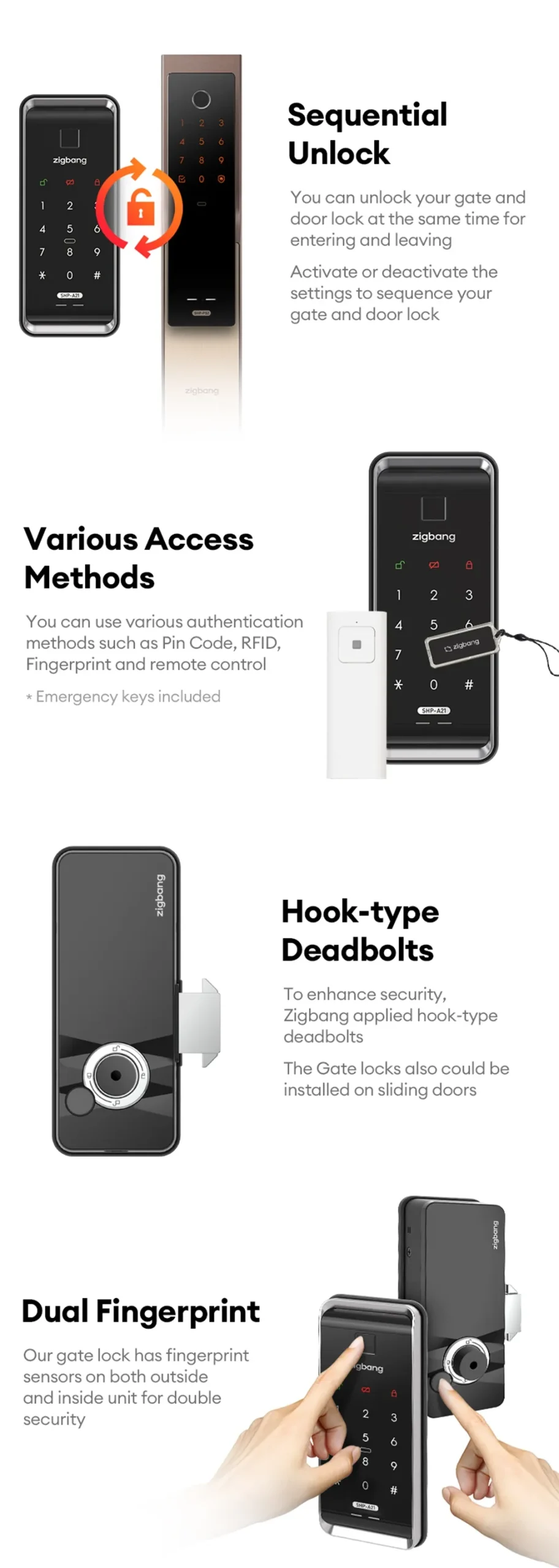 Zigbang SHP-A21 Digital Gate Lock - with Front & Back Fingerprint ...